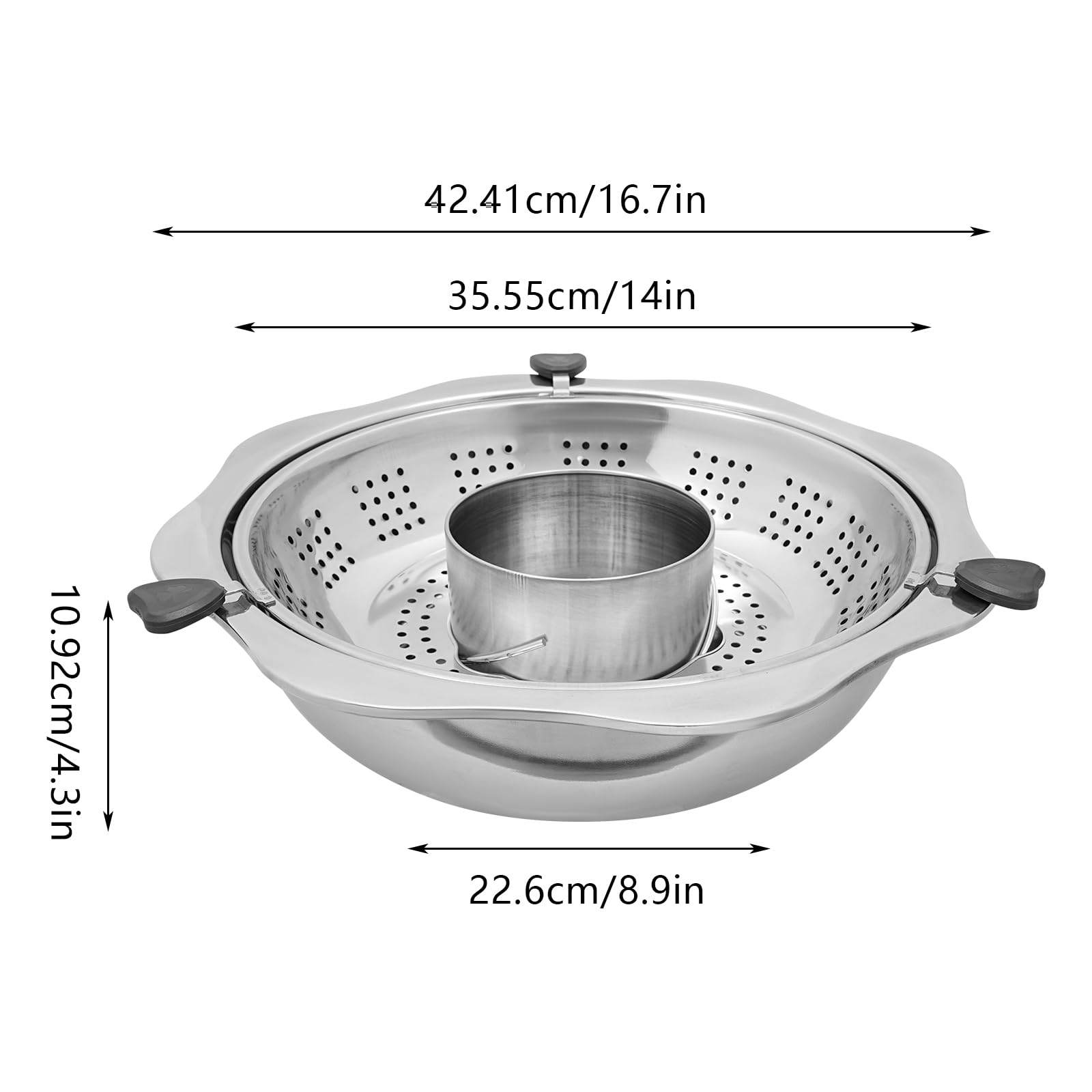 Leblett Stainless Steel Shabu Shabu Hot Pot And Filter Grid Combo,14β Inner Dia Large Lifting Hot Pot W/Lifting Strainer,Fit Induction Cooktop Gas Stove Ceramic Stove,for 8-12 Persons(w/Small Pot,A)