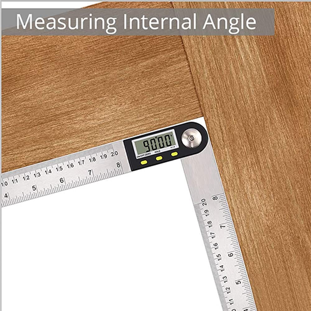 DuvinDD Digital Angle Finder Ruler, 2-in-1 360°Angle Measuring Tool 8 inch/200mm Digital Protractor with Zeroing and Locking Functions for Woodworking, Stainless Steel Angle Ruler
