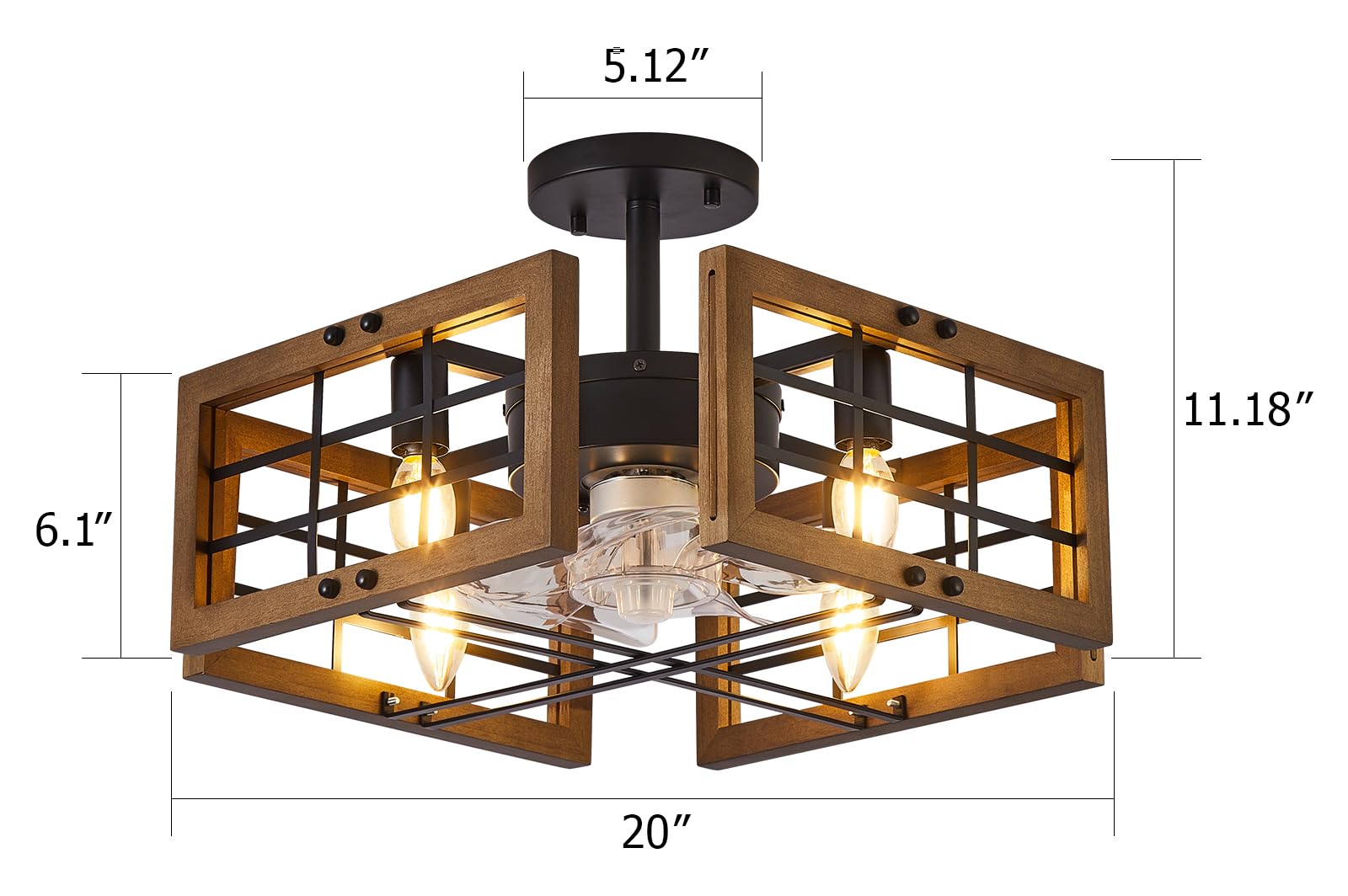 Doltoro Ceiling Fans with Lights Remote, Flush Mount Ceiling Fan with Lights 3 Color Dimmable LED, Black Modern Square Ceiling Fans Light for Kitchen Bedroom Living Room