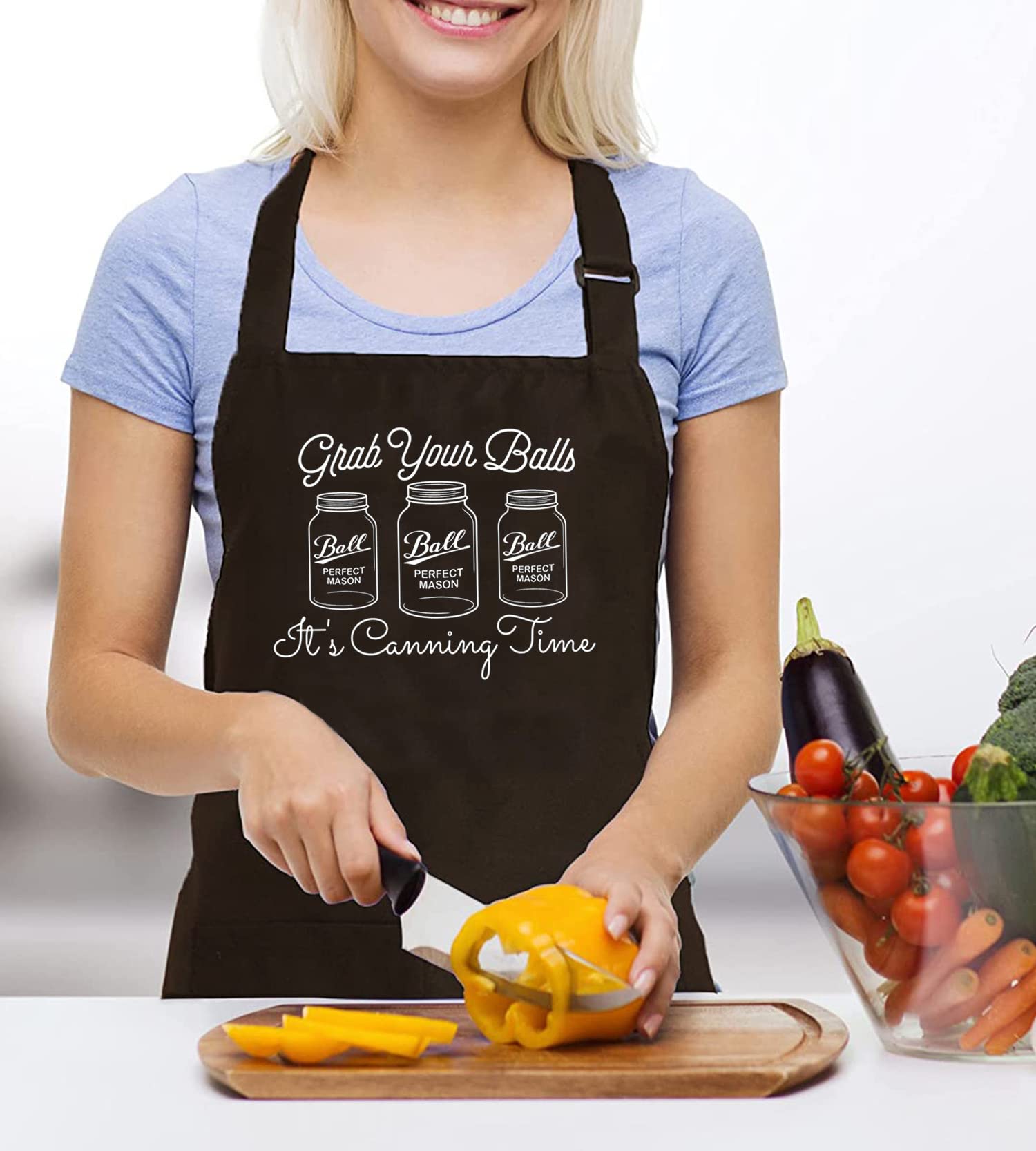 GXVUIS Grab Your Balls It's Canning Time Aprons for Women with 2 Pockets Waterproof Adjustable Bib Kitchen Cooking BBQ Apron Brown
