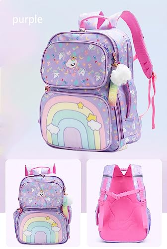Rxudurp Girls Rainbow Backpacks Unicorn School Bags for Kids 6-8 Cute Bookbag Elementary School Backpack for Girls 8-12