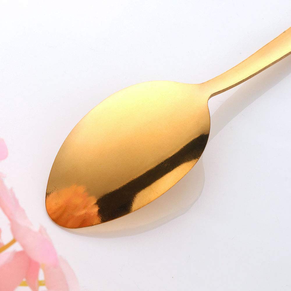 Gold Dinner Spoon 12-Piece Stainless Steel Dessert Spoon, BUY&USE 6.9 Inches Dinnerware Set