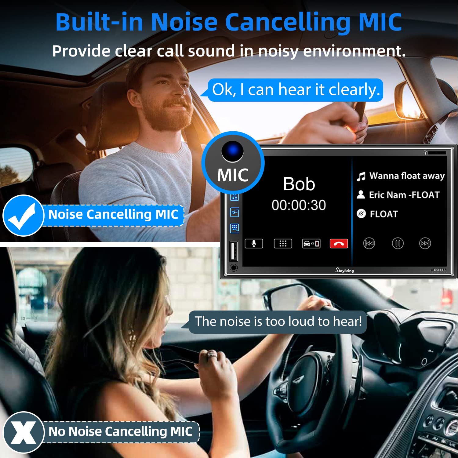 Double Din Car Stereo with Voice Control Carplay and Android Auto, 7 Inch Full Touch HD Capacitive Screen, Car Radio with Bluetooth 5.1, Mirror Link, Front/Rear Camera, Steering Wheel Control, AM/FM