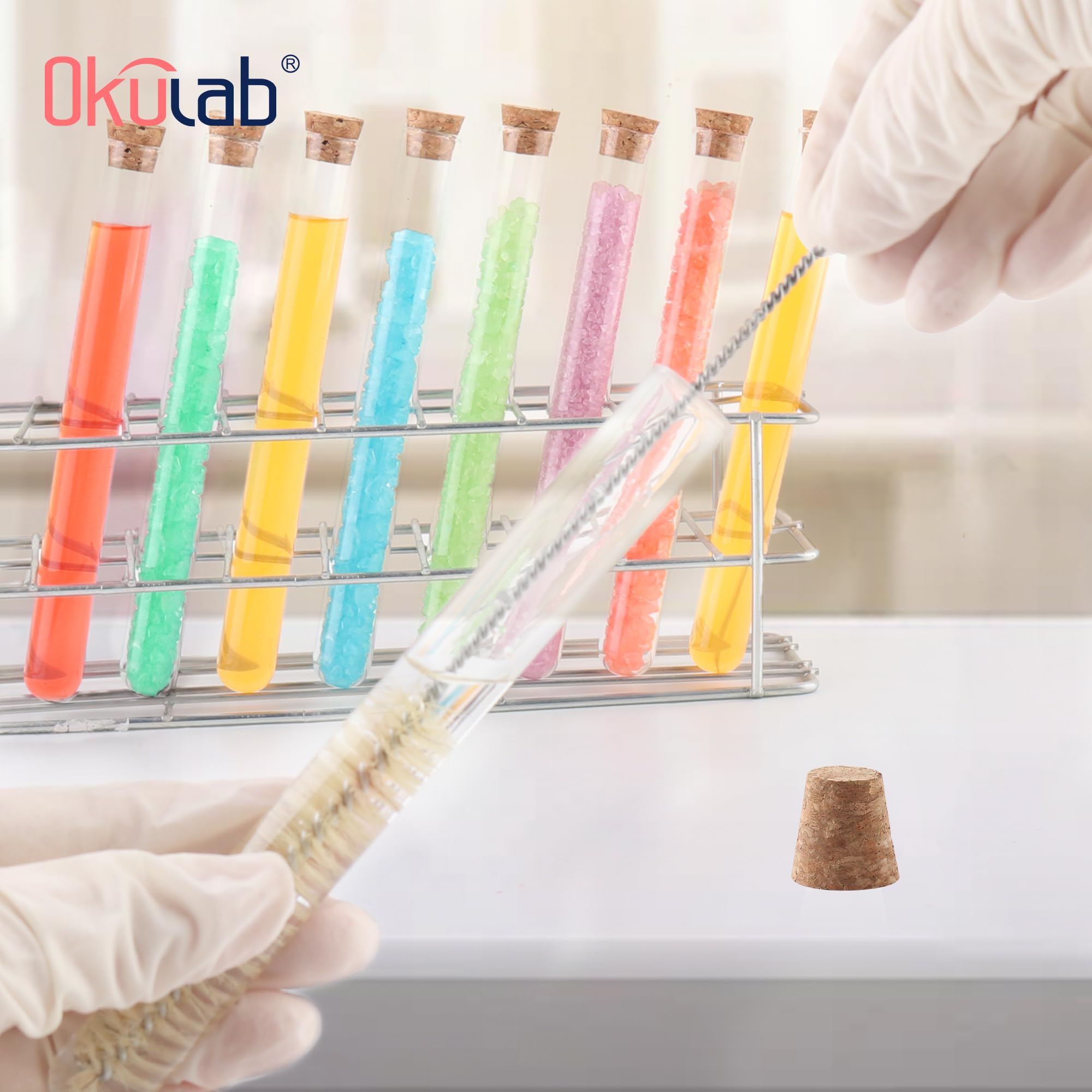 Okulab Clear Glass Test Tubes 50PCS, 16x150mm (20ml) Glass Test Tube with Cap and Brush for Scientific Plants, TTGS02A50