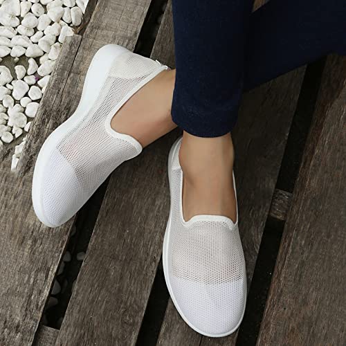 FASDNENDYS Ladies Fashion Solid Color Mesh Breathable Lightweight Flat Casual Comfortable Tennis Shoes White
