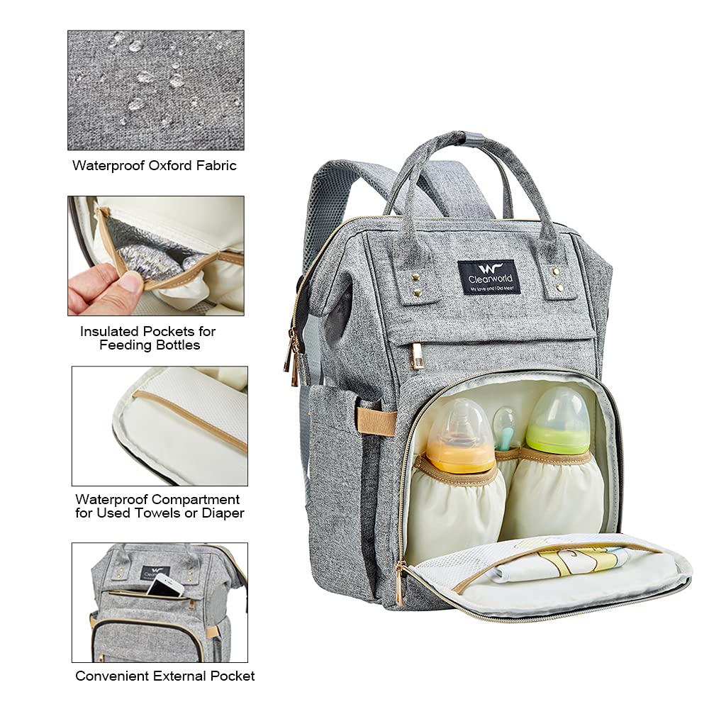 Diaper Bag Backpack, Large Maternity Baby Nappy Changing Bag with Insulated Pockets, Stroller Straps