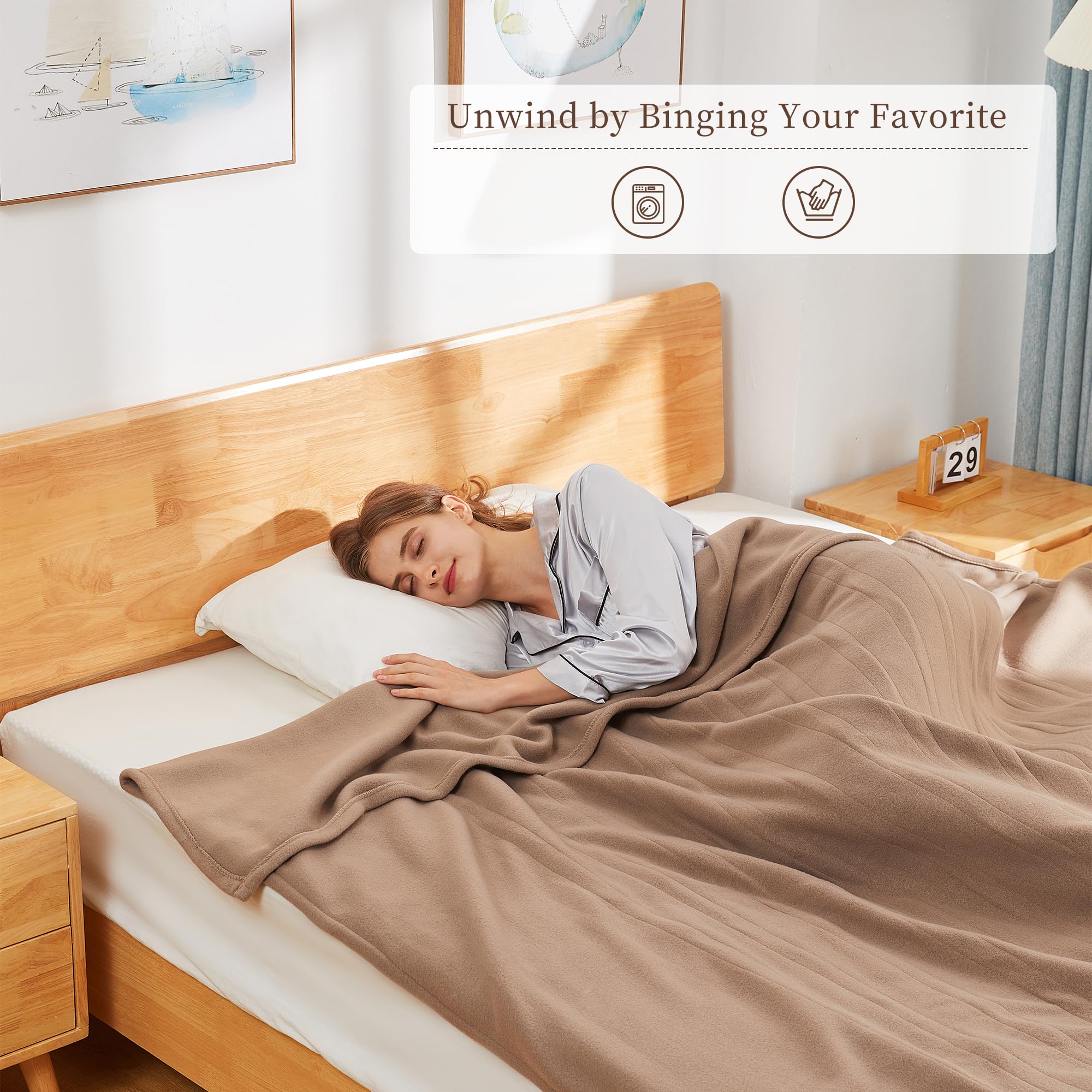 Electric Blanket Twin Heated Blanket, Fast Heating Blanket with 5 Heating Levels & 10 Hours Timer Settings, Electric Heated Blanket with Overheating Protection, Machine Washable, 62" x 84", Camel