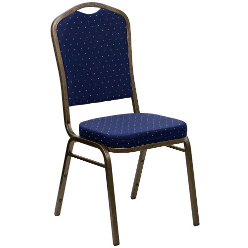 EMMA + OLIVER Crown Back Banquet Chair, Navy Blue Dot Fabric/Gold Vein Frame