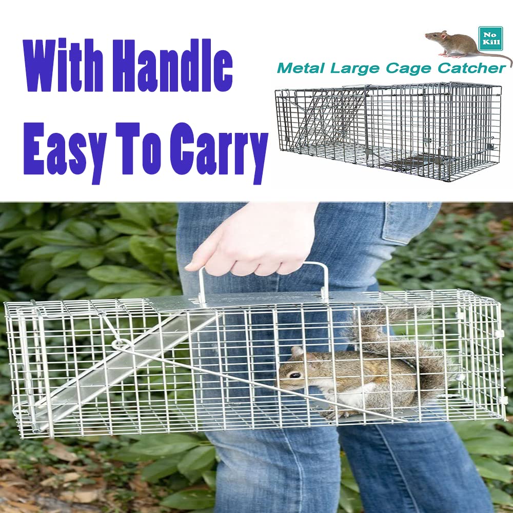Humane Mouse Traps Indoor for Home, Heavy Duty Squirrel Trap Large Cage Trap for Live Animals, Squirrel, Raccoon, Galvanised Mesh Live-Catch Trap, Easy Installation and Use, 24" X 7.5" X 8.3"