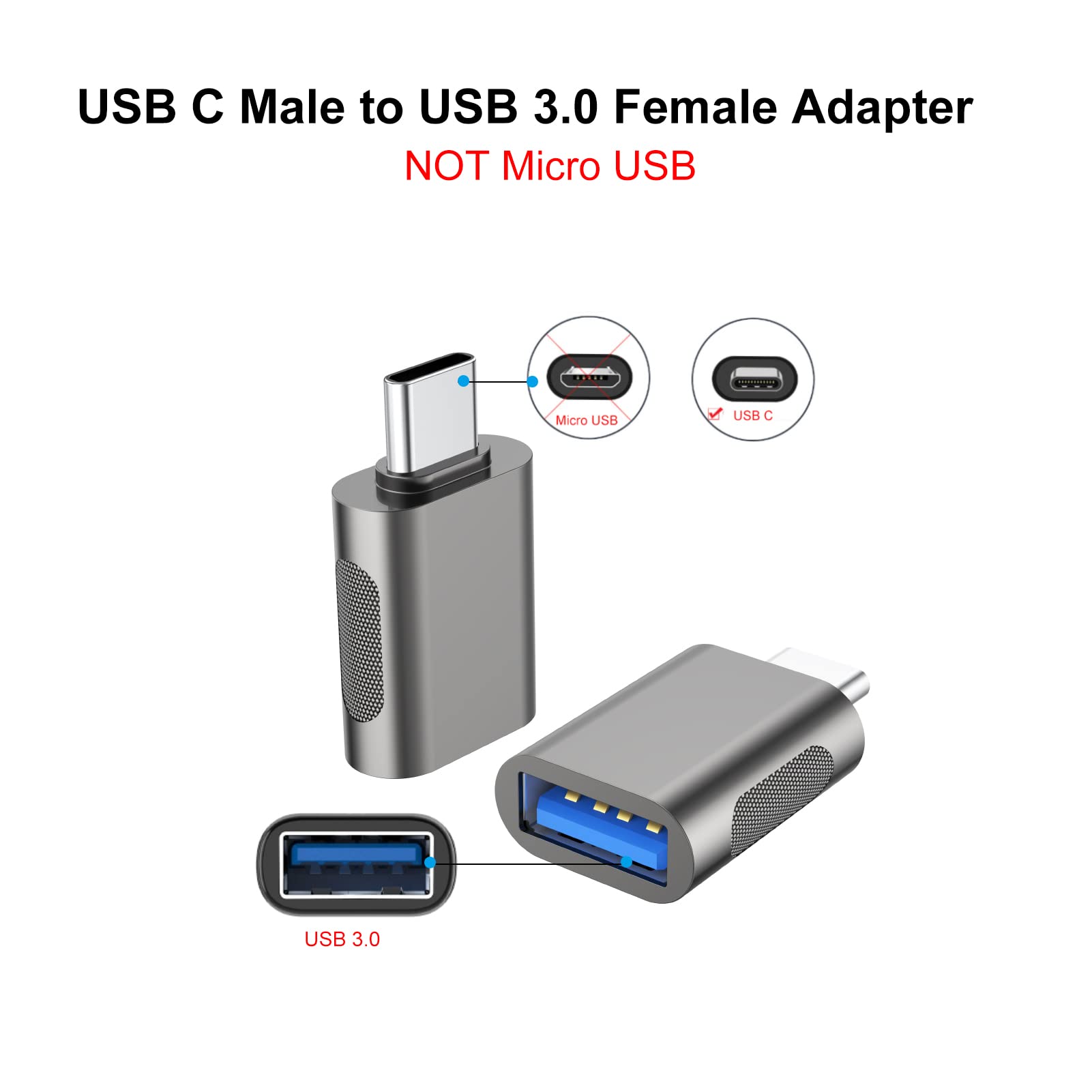 UV-CABLE USB C Male to USB Female Adapter 2-Pack, Type A to USBC Charger Cable Power Converter for iPhone, Mini Max, Samsung, i-Watch Series, Afor Laptops Oculus Quest Link Logitech StreamCam, etc