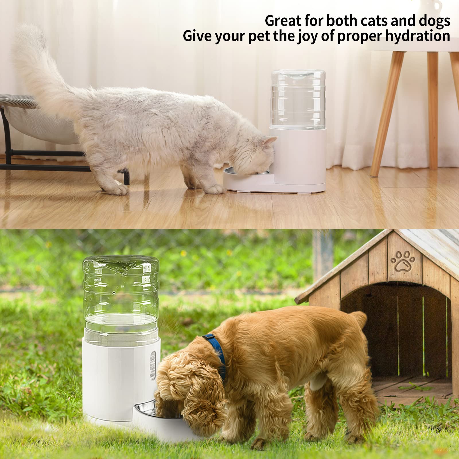 CZPET Dog Water Bowl Dispenser, 4L Stainless Steel Bowl, Automatic Gravity Cat Water Dispenser, Cat Water Bowl, Safe and Unplugged for Pet, White