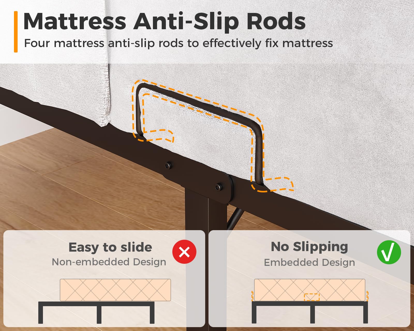 KKL Queen Bed Frame, 18 Inch Heavy Duty Steel Platform with Mattress Anti-Slip Rods, Bed Frame with Underneath Storage Space, No Box Spring Needed, Easy Assembly, Black