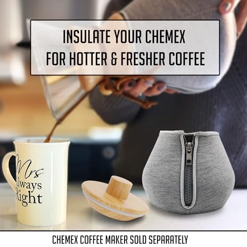HEXNUB β 8 Cup Cozy and Lid for Chemex Collar and Handle Pour Over Glass Coffeemaker Carafes β Insulated Sleeve Keeps Coffee Warmer or Colder