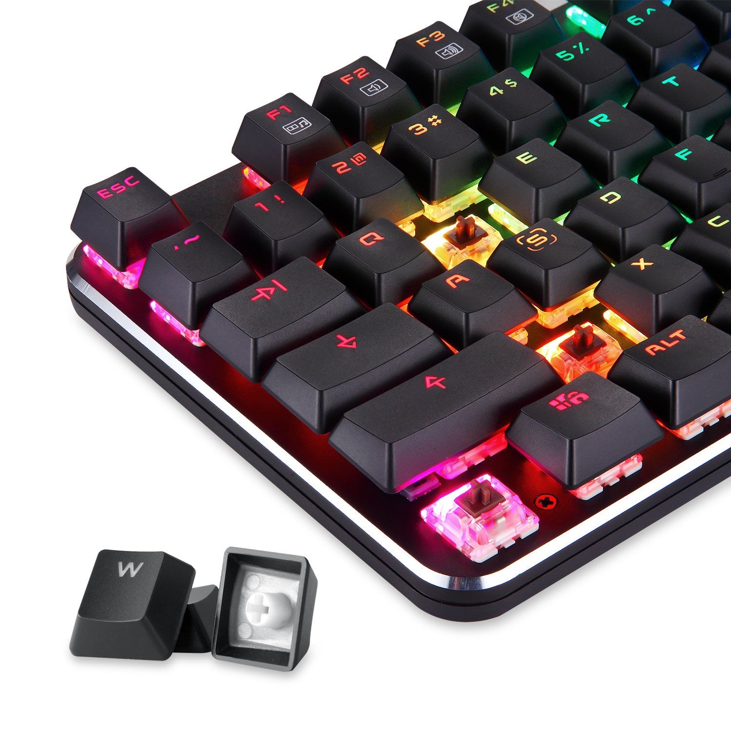 EagleTec KG050-BR RGB Backlit Mechanical Gaming Keyboard Low Profile Mechanical Gamers Keyboard 104 Key Metal Mechanical Computer USB Gaming Keyboard for PC (BLACK VERSION)