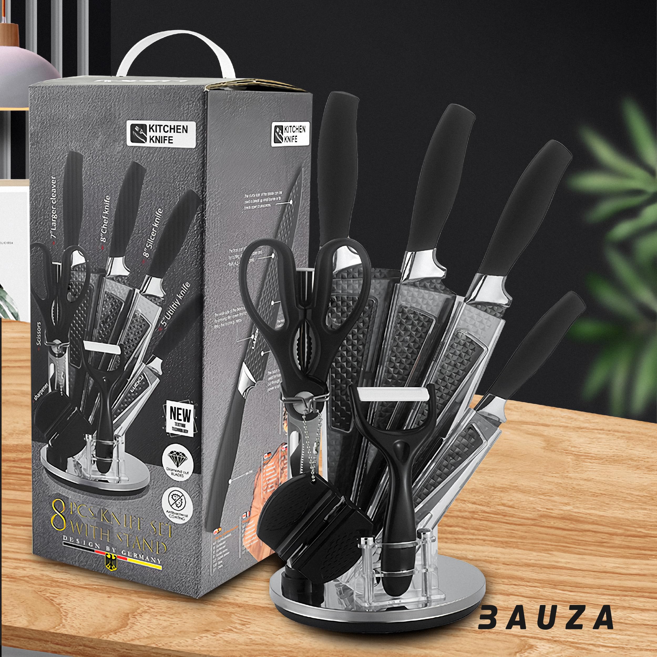 Kitchen Knife Set, Nuevo Knife Set Diamond Pattern Steel Chef Knife Set with Handle, Ultra Sharp Piece Kitchen Knives Set - Kitchen Knife Set Chef Knife Block Stainless Steel Cutting Sets