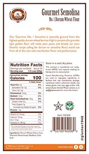 Giusto's Vita-Grain Gourmet Semolina All-Natural No. 1 Durum Wheat Flour, 5lb Bag