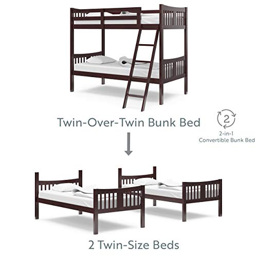 Storkcraft Caribou Twin-over-Twin Bunk Bed (Espresso) β GREENGUARD Gold Certified, Converts to 2 individual twin beds