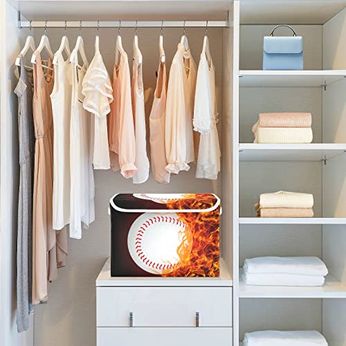 Kigai Fired Baseball Storage Basket with Lid,Collapsible Storage Box Fabric Storage Bin for Closet,Office,Bedroom,Nursery