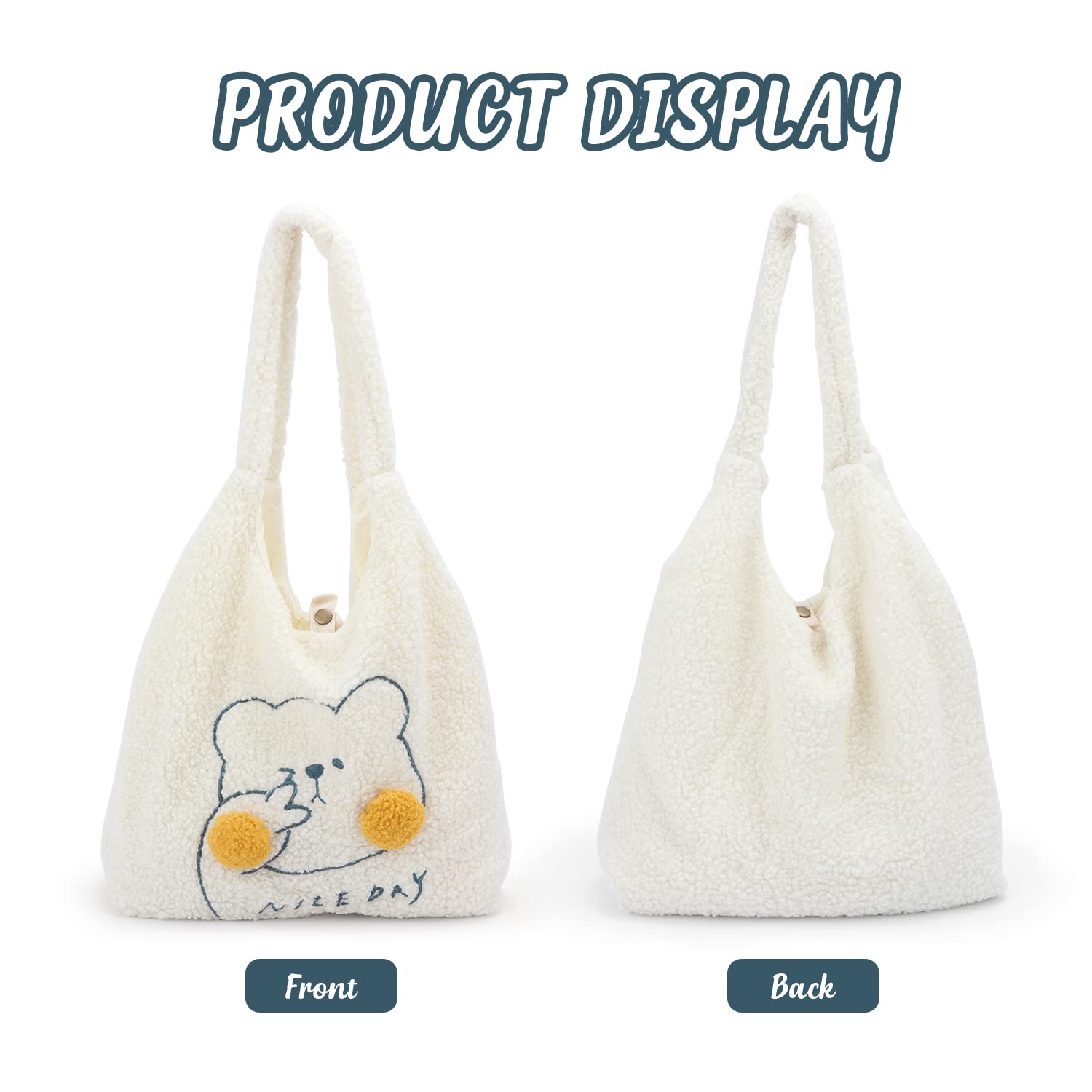 KUANG! Teddy Plush Shoulder Handbag Purse Cute Bear Fluffy Tote Plush Handbag Faux Lambs Wool Large Shopping Bag