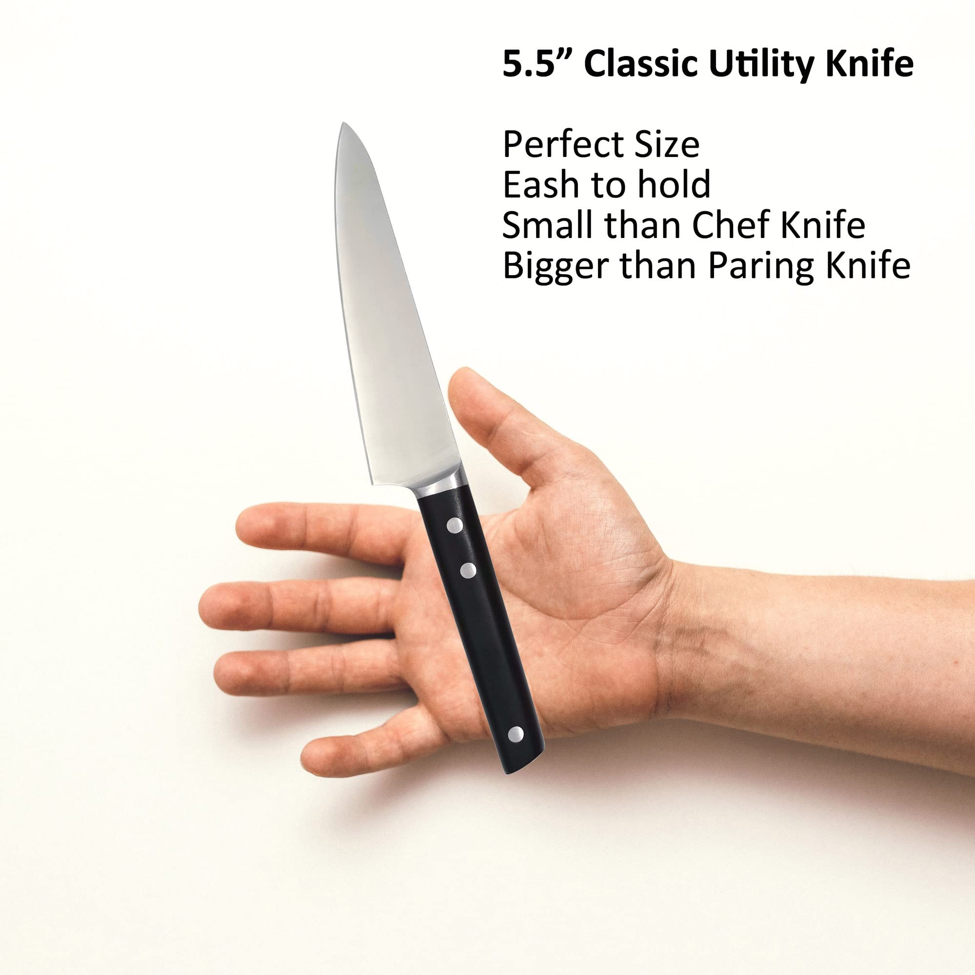 Kitchen Utility Knife 5.5 Inch, MATTSTONE HILL Small Chef Knife with Sheath, Prep Knife, Petty Knife - High Carbon Steel, Triple Rivet Handle