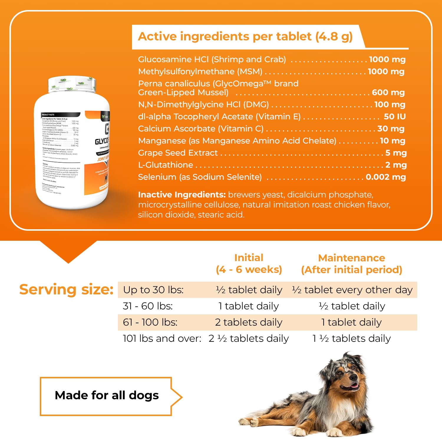 VetriScience Glycoflex 3 Clinically Proven Hip and Joint Supplement for Dogs - Maximum Strength Dog Supplement with Glucosamine, MSM, Green Lipped Mussel & DMG - 2 Pack (120 Chewable Tablets Each)