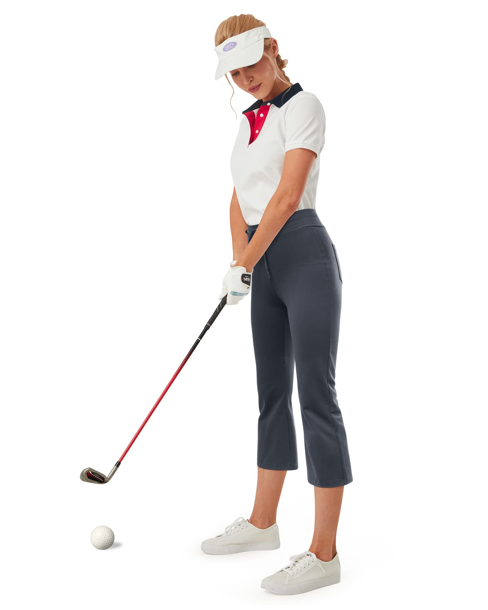 G4Free Womens Capri Golf Pants Bootcut with Pockets High Waisted Bootleg Casual Work Yoga Pants (Black,XL)