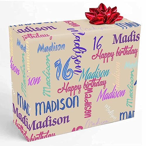 M YESCUSTOM Custom Wrapping Paper Roll with Name for Birthday Gift Wrap, Customized Wrapping Paper with Happy Birthday Font Print for Dad Mom Boys Girls Friends Lover