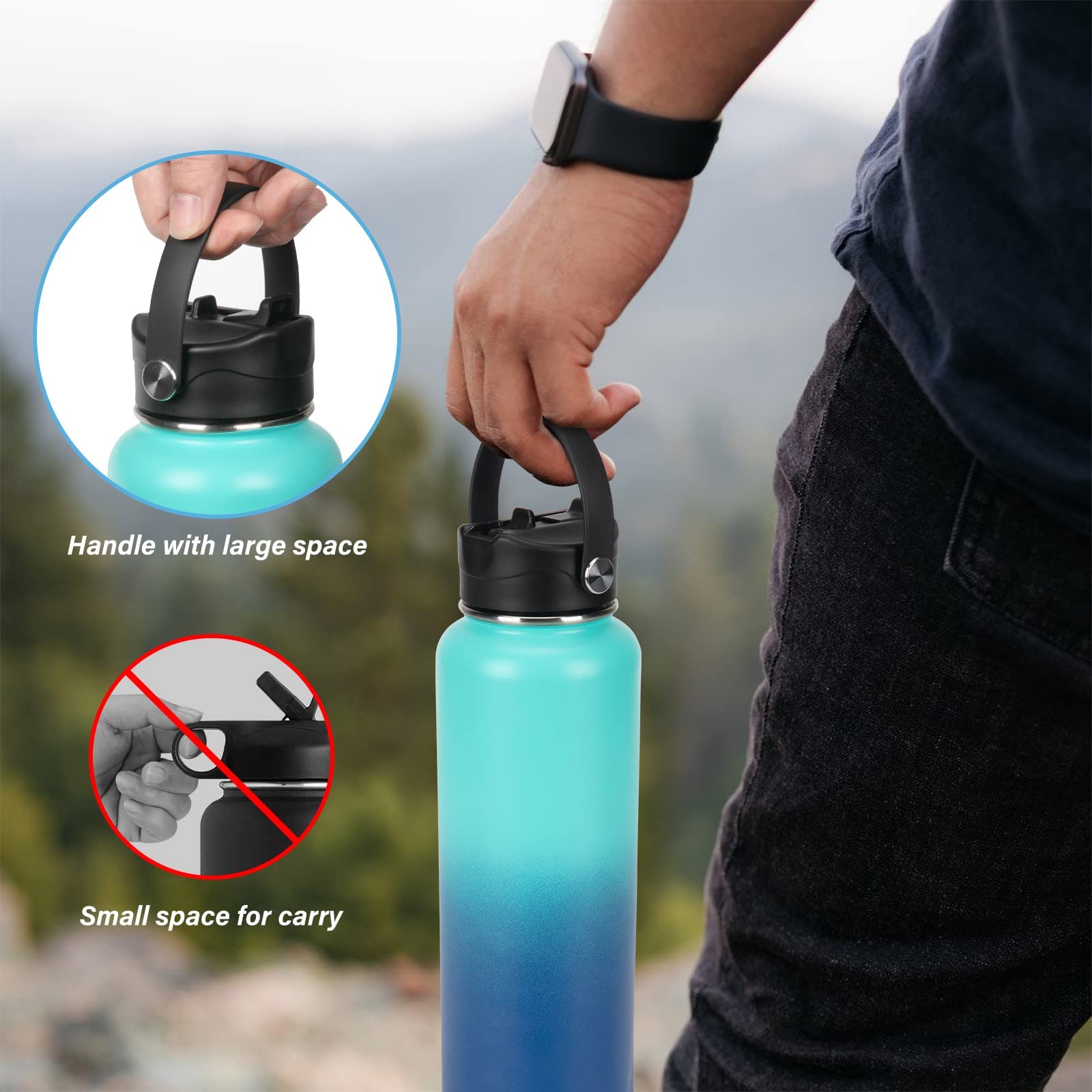 EIPOSAU Straw Lid for Hydro Flask Wide Mouth 12 18 20 32 40 64oz, Lids with Straw Fit for Hydro Flask Sports Water Bottles with Dust Cover, Flexible Handle Replacement Lid Straws Cap Top Accessories