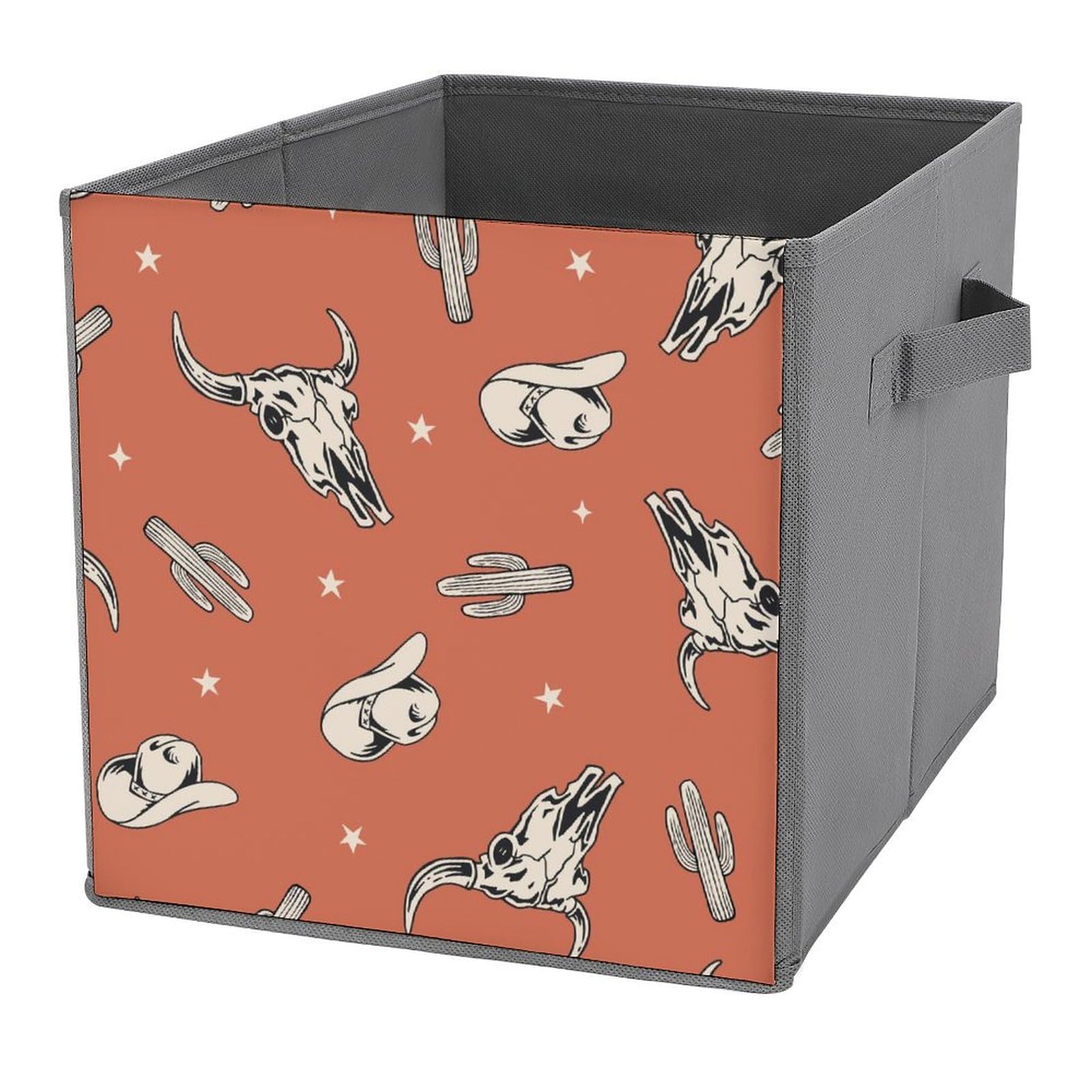 MEIKKO Western Theme Pattern Cube Storage Bins 11 Inch Storage Cubes Foldable Decorative Fabric Storage Baskets for Organizing Home Organizers with Handles for Shelves,Closet