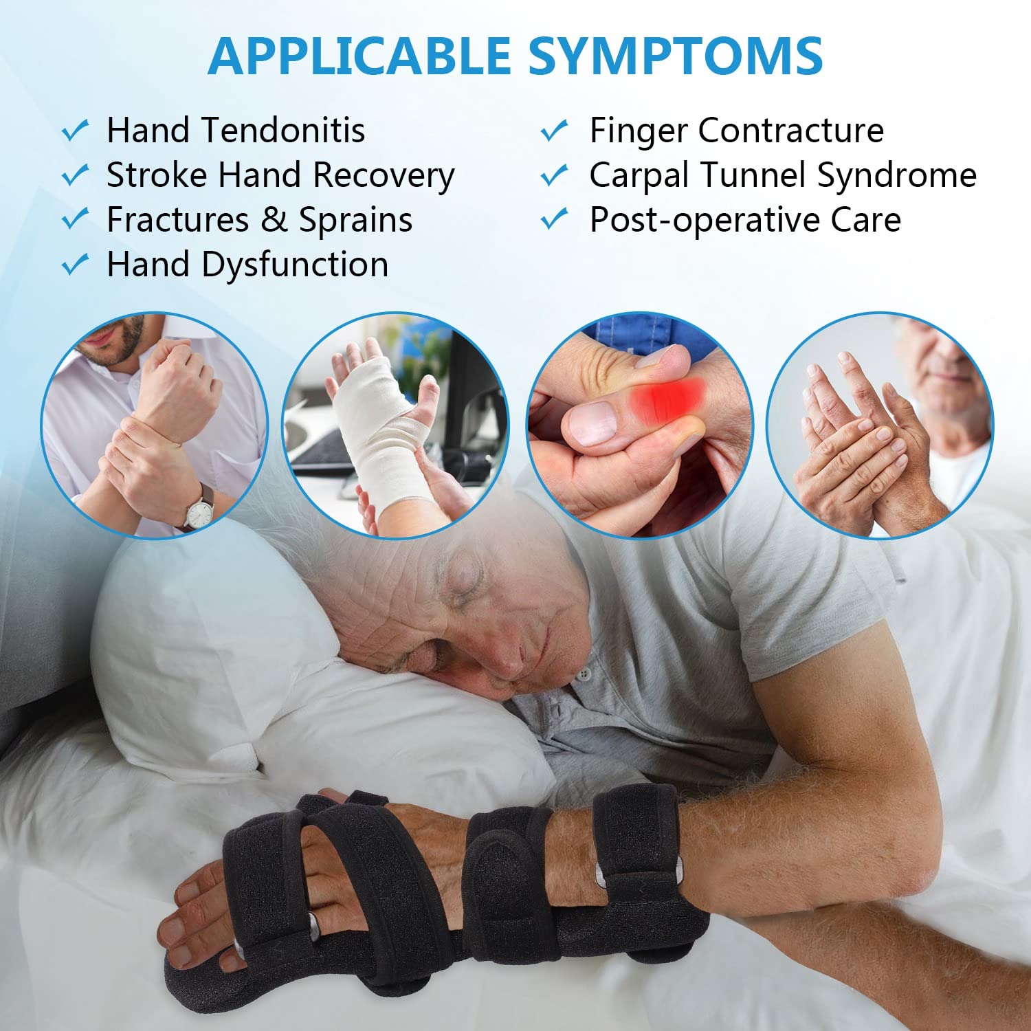joingood Stroke Resting Hand Splint, Hand Brace with Finger Support, Thumb Stabilizer, Night Immobilizer Wrist Finger Brace for Flexion Contractures, Carpal Tunnel, Tendonitis, Arthritis (Left)