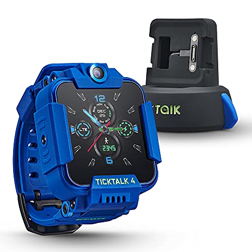 TickTalk 4 Kids Smartwatch with Power Base Bundle (Blue Watch On T-Mobile's Network)