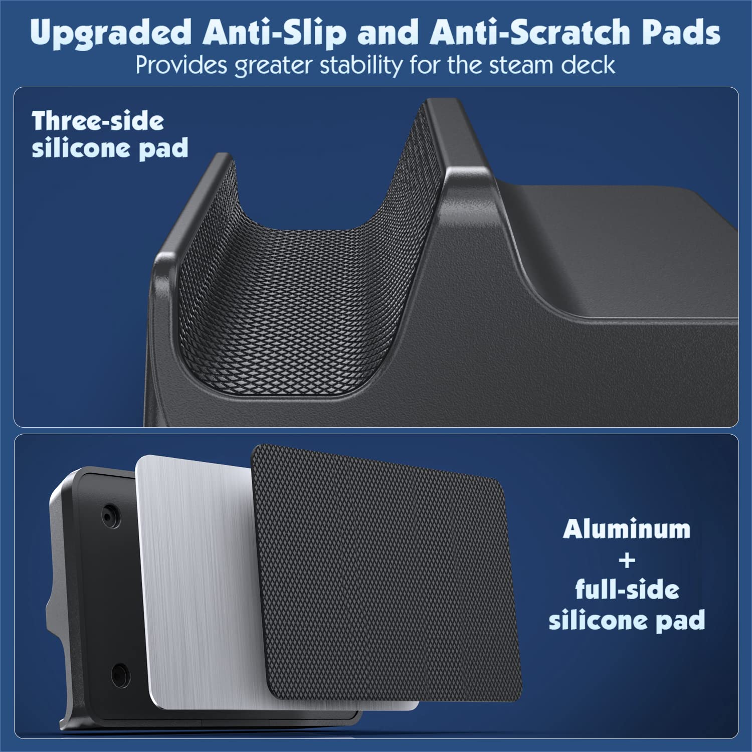 Kytok Stand for Steam Deck with 90 Degree Angle Adapters, Base Stand with Upgraded Anti-Slip Silicone Pads for Steam Deck, Accessories Holder Stand Compatible with Valve Steam Deck Dock- Black