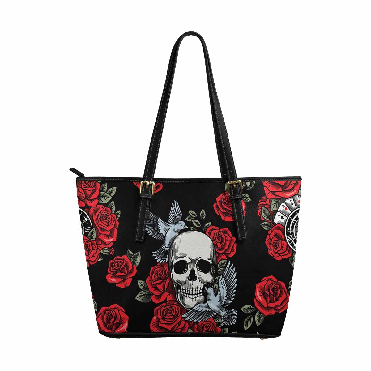 InterestPrint Handbags Ladies Purses Shoulder Bags Tote Bag Skull, Birds, Clock and Red Roses