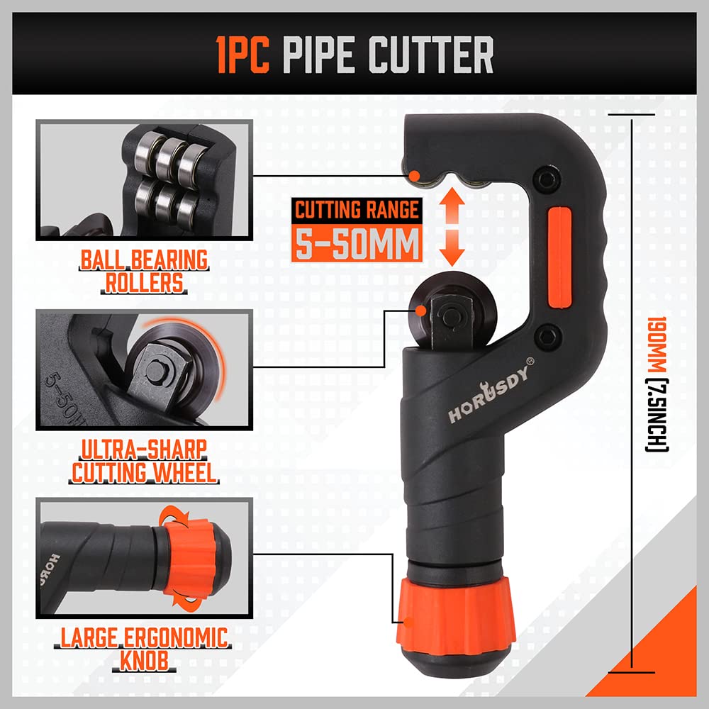 HORUSDY Pipe Cutter | Tubing Cutter 3/16" - 2"O.D | Mini Tubing Cutter 1/8" - 7/8" | Copper Pipe Cutter Tool with Deburring Tool, Copper Cutter, for Copper, and Thin Stainless Steel Tube