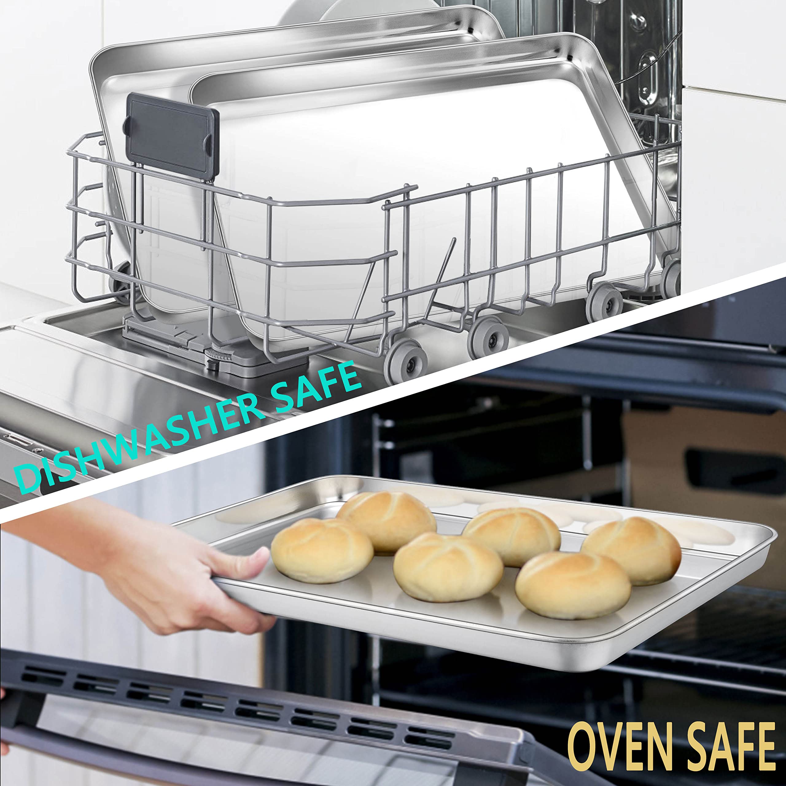 Homikit Baking Pan Cookie Sheet Set of 2, 16 x 12 Stainless Steel Rimmed Half Sheet, Metal Flat Cooking Tray Pans for Oven Baking Toasting, Rust free & Heavy Duty, Nonstick & Dishwasher Safe