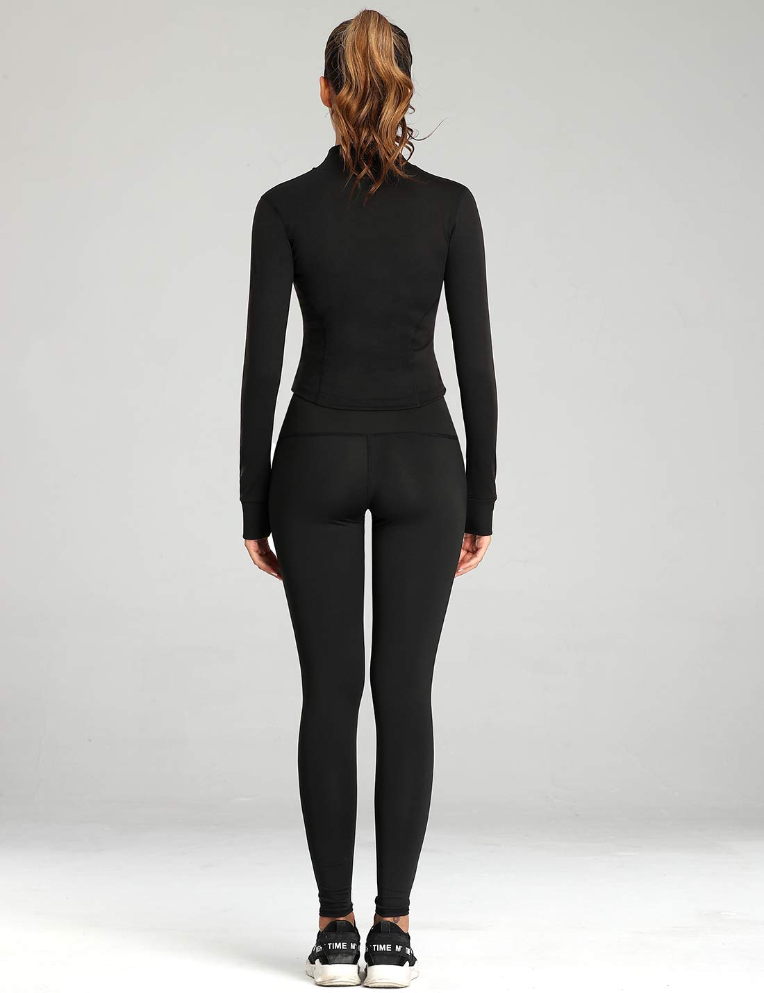 Gacaky Women's Athletic Jacket Lightweight Full Zip Up Yoga Jacket Cropped Workout Slim Fit Tops with Thumb Holes Black S