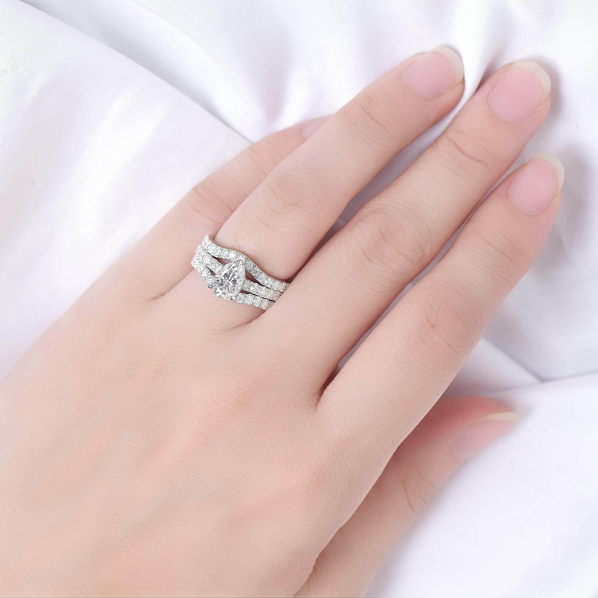 DovEggs 0.85CTW GHI Moissanite Lab Created Diamond Half Eternity Curved Enhancer Guard Wedding Rings 14k Gold QUALITY Sterling Silver Anniversary Wedding Rings for Women(Wedding Band Only, 8)