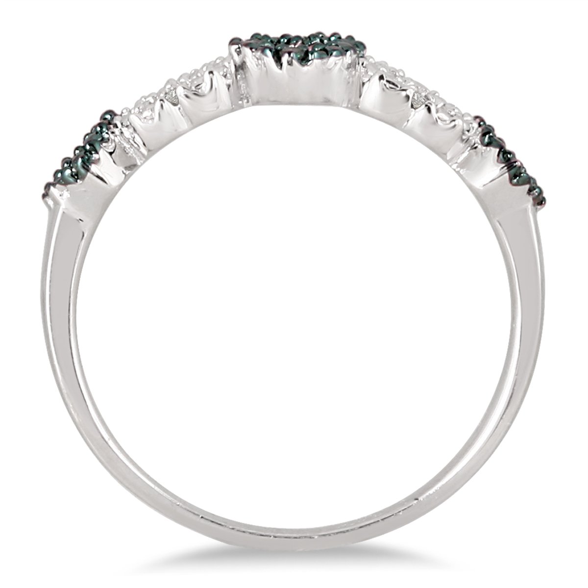 Hdiamonds 0.03 Carat Total Weight (cttw) Sterling Silver White and Blue Diamond Heart Band (Size: 5)
