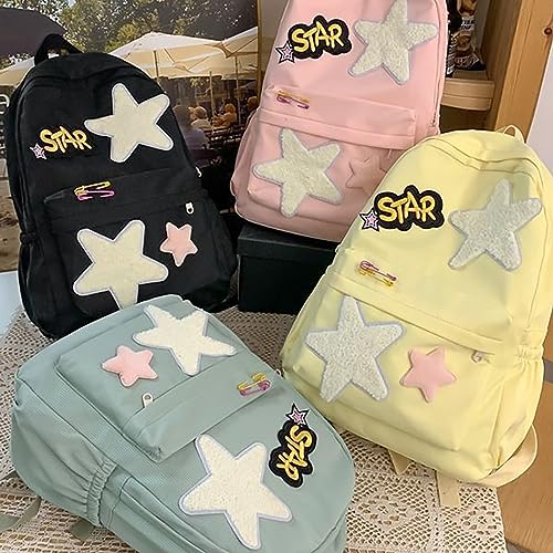 STRGZR Kawaii Cute Backpack, Aesthetic Y2K Retro Star Graphic Harajuku Backpack Laptop Backpack Travel Casual Daypack (Black)