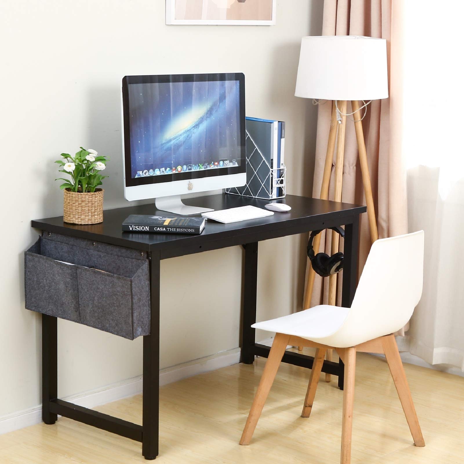 DOUBLERUI Computer Desk 47" Modern Sturdy Office Desk PC Laptop Notebook Writing Table for Home Office Workstation with Storage Bag,Black