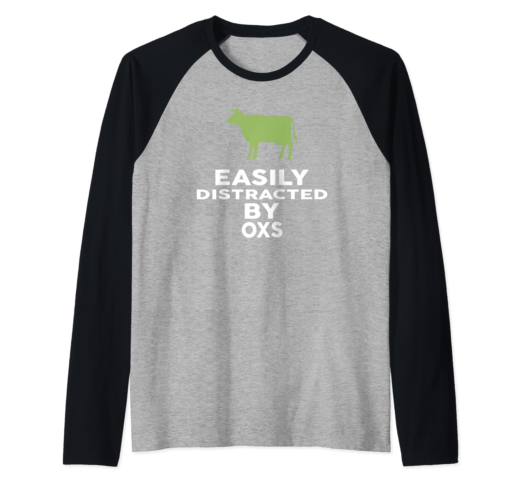 Easily Distracted by OXS T-Shirt Funny OX Raglan Baseball Tee