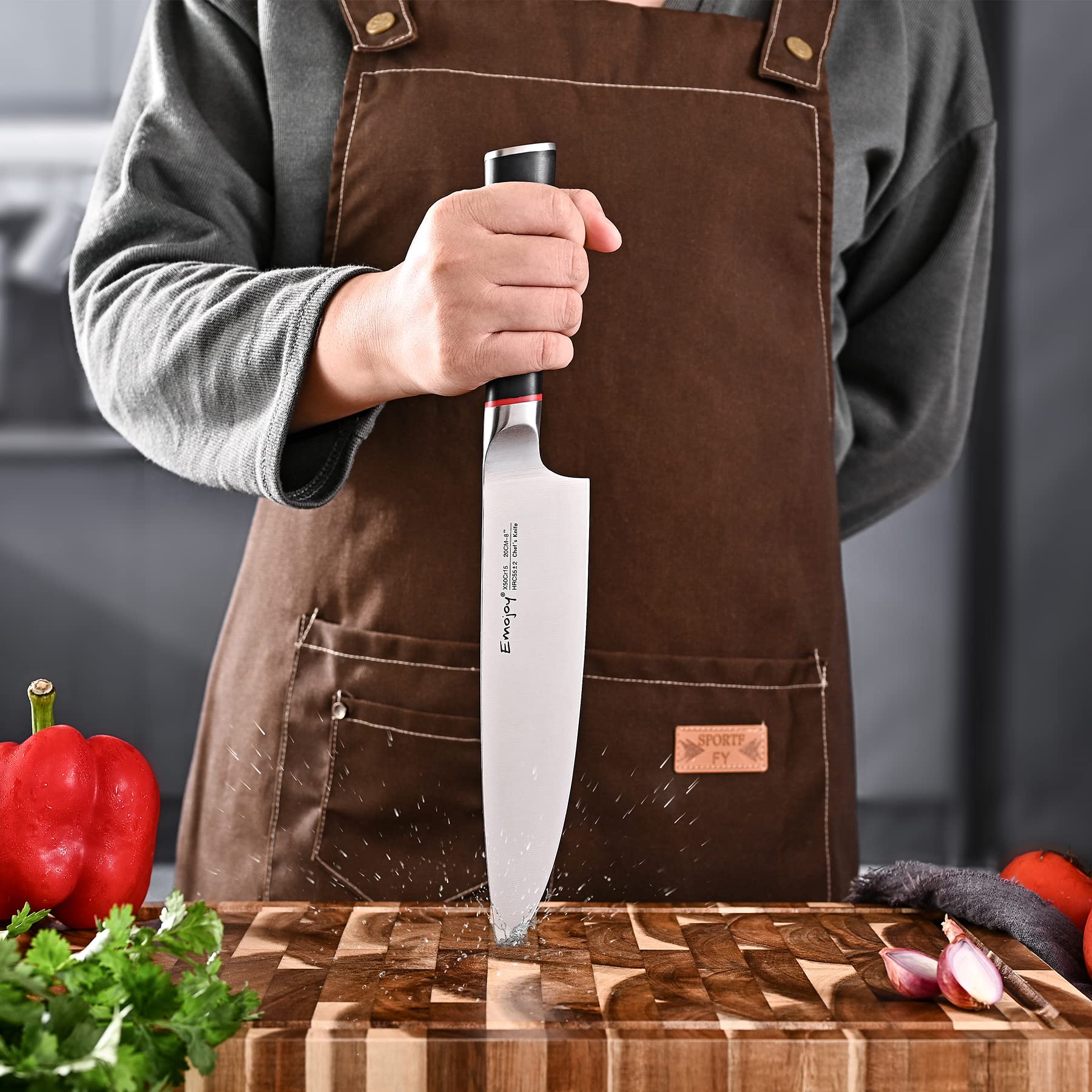 Emojoy Knife Set, 16-Piece Kitchen Knife Set with Block and Serrated Steak Knives, Germany High Carbon Stainless Steel Knife Block Set