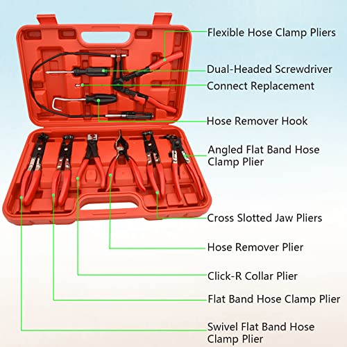 Hose Clamp Pliers Set, 9pcs Wire Long Reach Hose Clamp Pliers Set for Automotive Coolant Radiator Heater and Water Hose with Band Flat or Large Clamps, Clamp Removal Tool by BOOTOP PIN