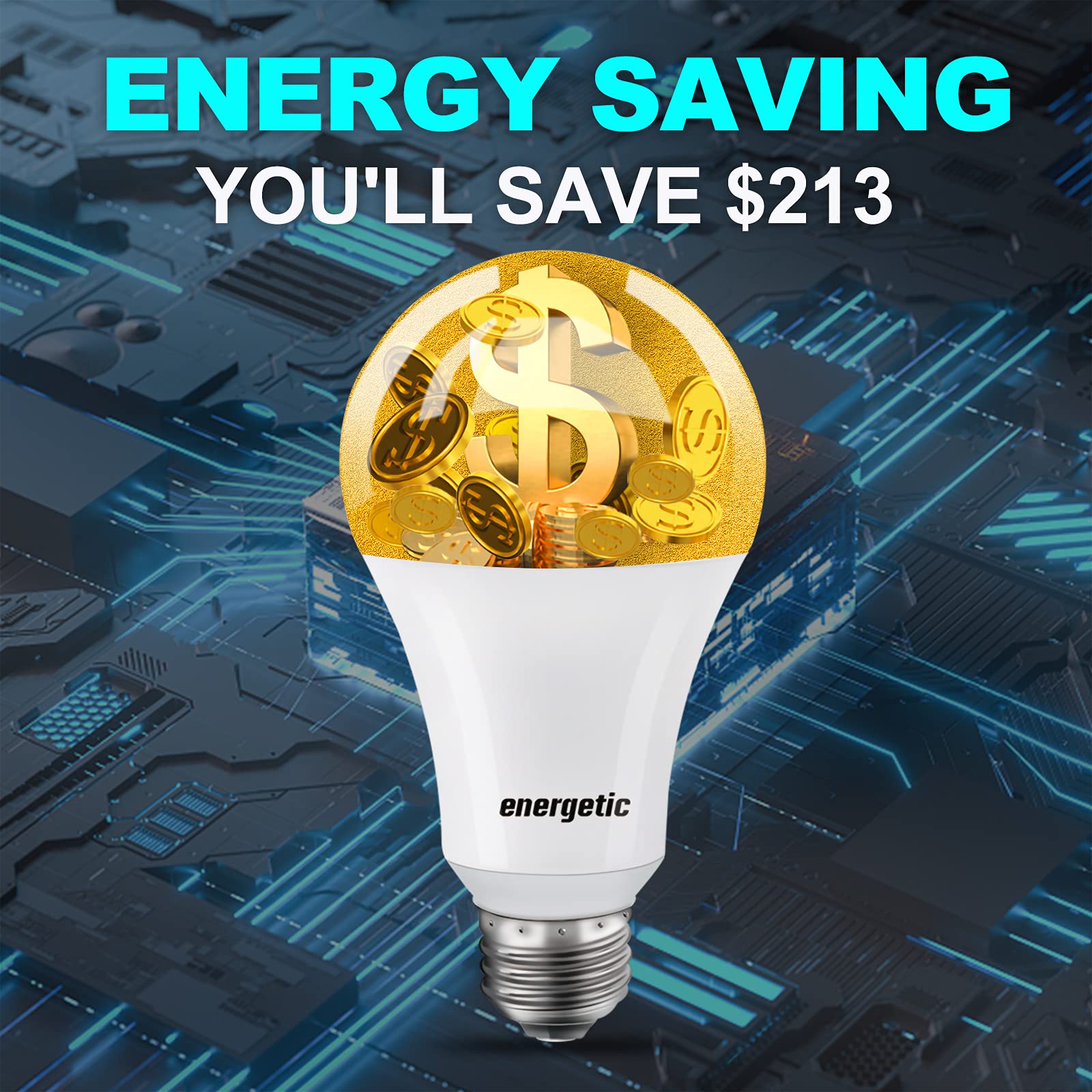 ENERGETIC A21 LED Light Bulb 150 Watt Equivalent, 2600LM Dimmable Bright LED Bulbs, Daylight 5000K, Damp Rated, E26 Base, UL Listed, 4 Pack