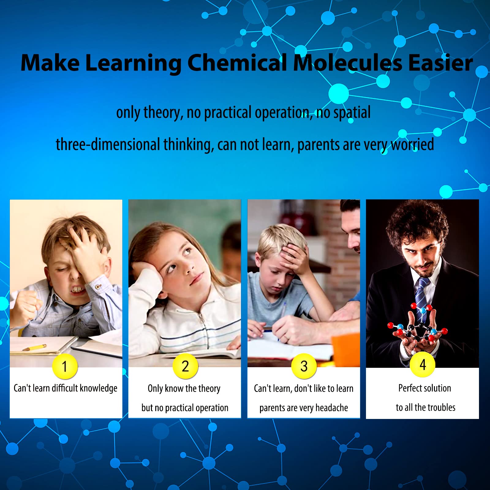 EXBEPE Organic Chemistry Molecular Model Kit 206pc Middle,High school Supplies, Educational Science Set Gift for Student to Learn Structure and Reactions