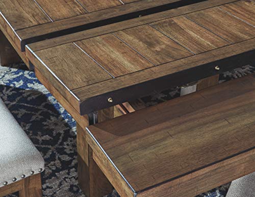 Signature Design by Ashley Moriville Farmhouse 36β x 30β Dining Extension Table, Seats up to 8, Brown & Moriville Casual Rustic Upholstered Dining Bench, Grey & Brown
