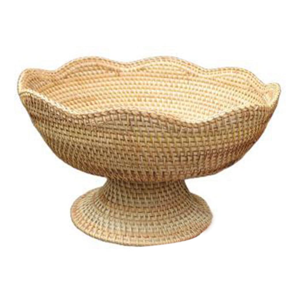 FUKQVOD Simple Fashion Hand-Woven Rattan Tray,Round Brown Natural Decorative Storage Wicker Serving Tray,for Cookies Tea Snacks Fruit Convenience