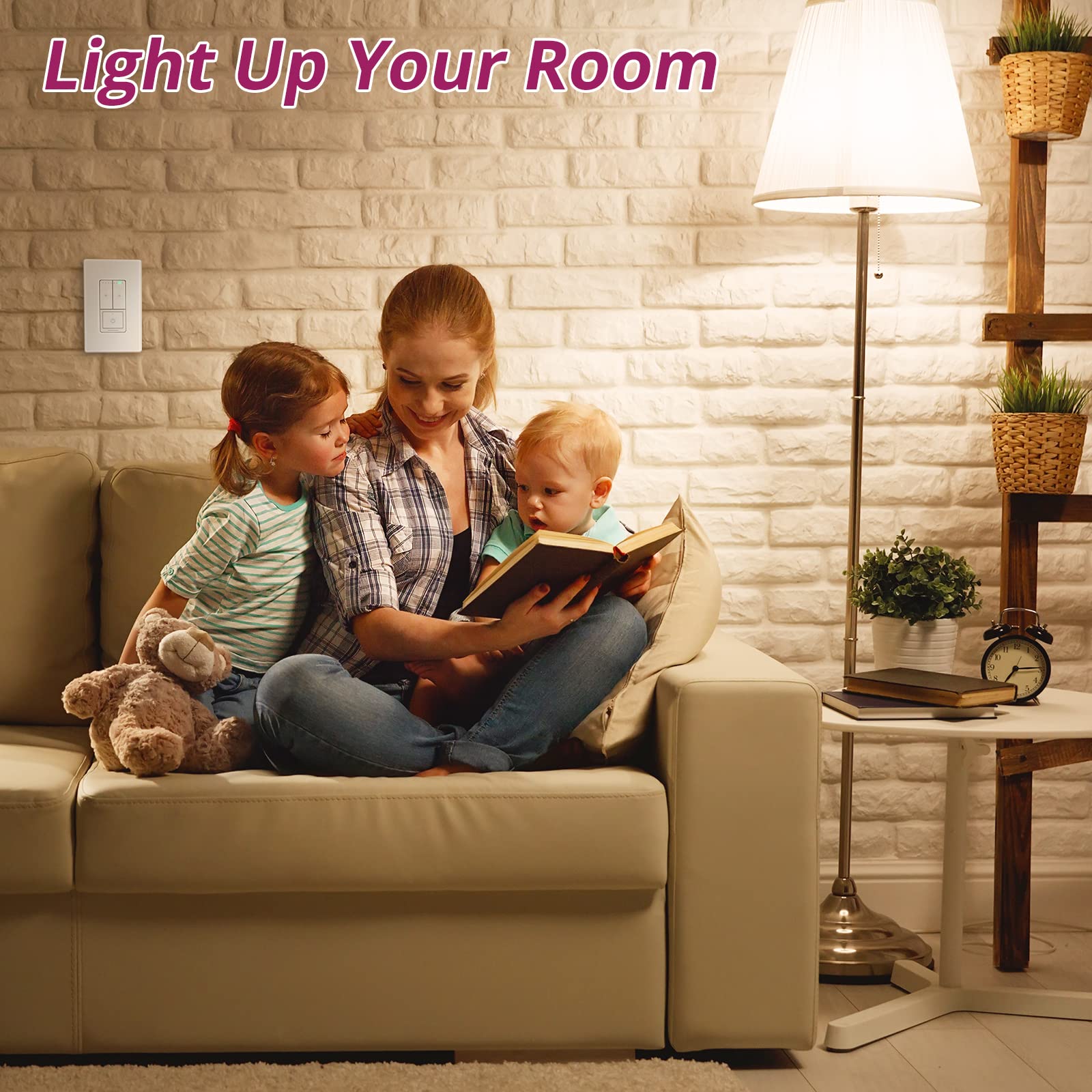 Emitever Dimmer Light Switch,Single-Pole or 3-Way Led Dimmer Switch,Wall Switches for Dimmable LED,CFL,Incandescent,Halogen Light Bulbs,Wall Plate Included,ETL Certified,1 Pack,Matte White