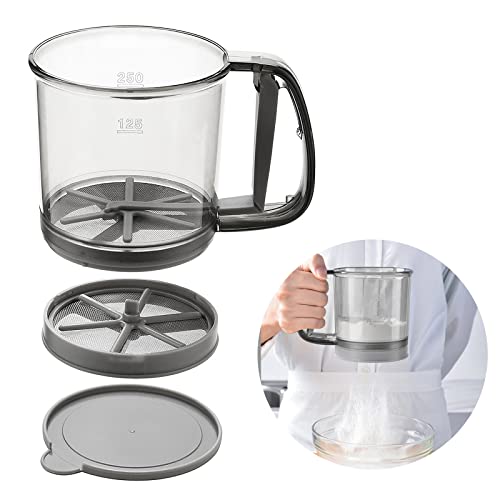 Flour Sifter for Baking, Double-Layer Extra Fine Mesh Sieve Strainer, Handheld Squeeze Powdered Sugar Sifter for Kitchen