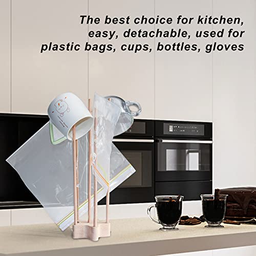 NOKI Plastic Bag Drying Rack, Reusable Ziplock Bag & Cups Dryer Rack, Water Bottle Drying Rack, Wooden Multi-Purpose Drying Rack for Kitchen Counter.